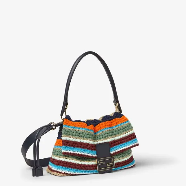 Fendi Baguette® Soft Medium Multicolor Raffia-effect Material And Cotton Crochet Bag